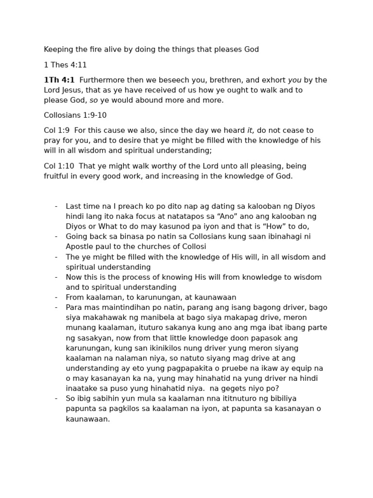 Keeping The Fire Alive by Doing The Things That Pleases God | PDF ...