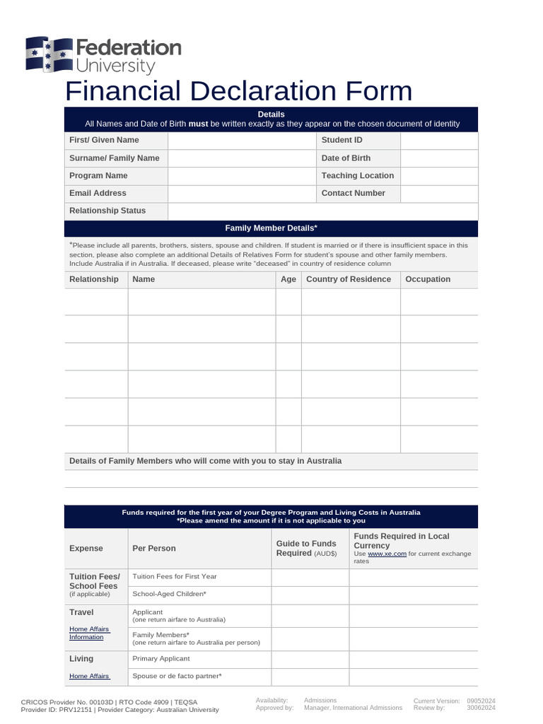 Fed - Financial Declaration Form 09052024 | PDF | Business | Insurance
