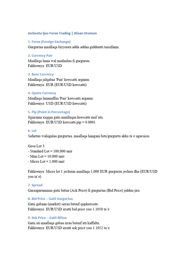 Jechoota Ijoo Forex Trading Afaan Oromoo | PDF
