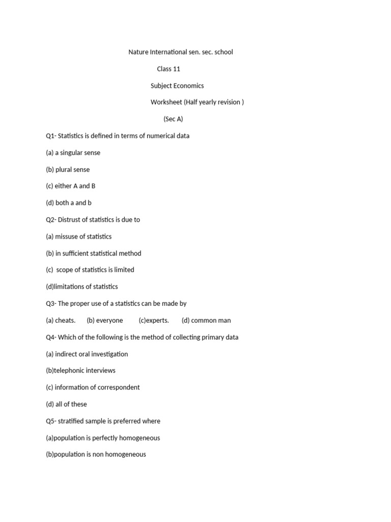 Class 11 Economics Revision Worksheet | PDF | Demand | Elasticity ...