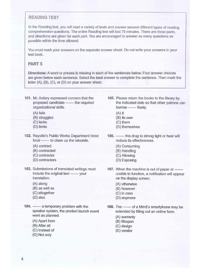 101-150 Reading Test | PDF