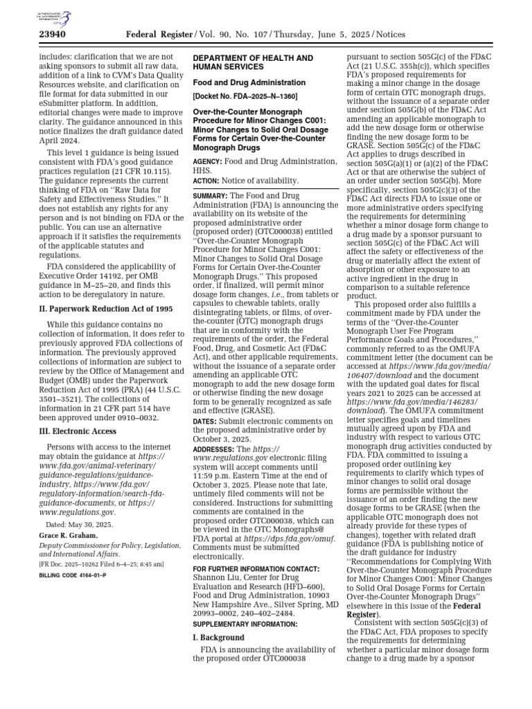 Fda 2025 N 1360 0001 | PDF | Over The Counter Drug | Food And Drug Administration