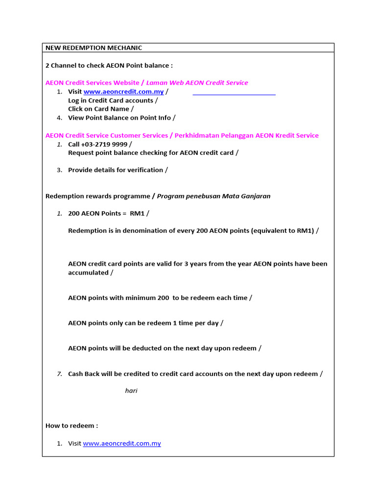 AEON Points Redemption Guide | PDF