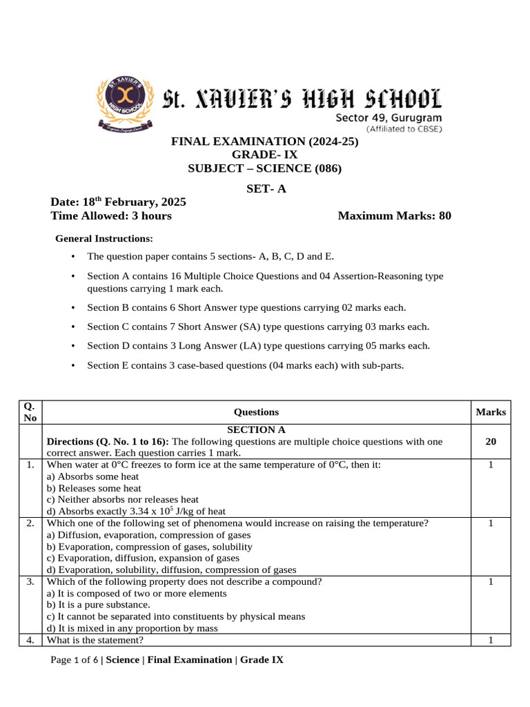 Fe 9 Science QP Set A Saloni Garg 2024-25 Adah | PDF | Weight | Force