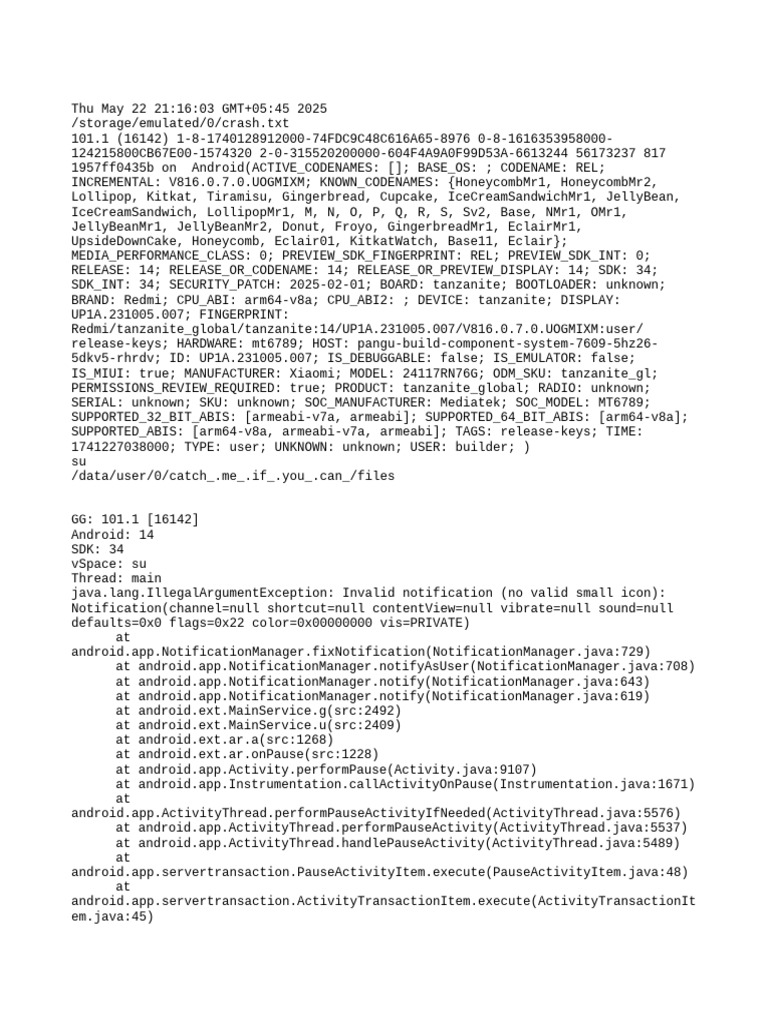 Crash | PDF | Android (Operating System) | Java (Programming Language)