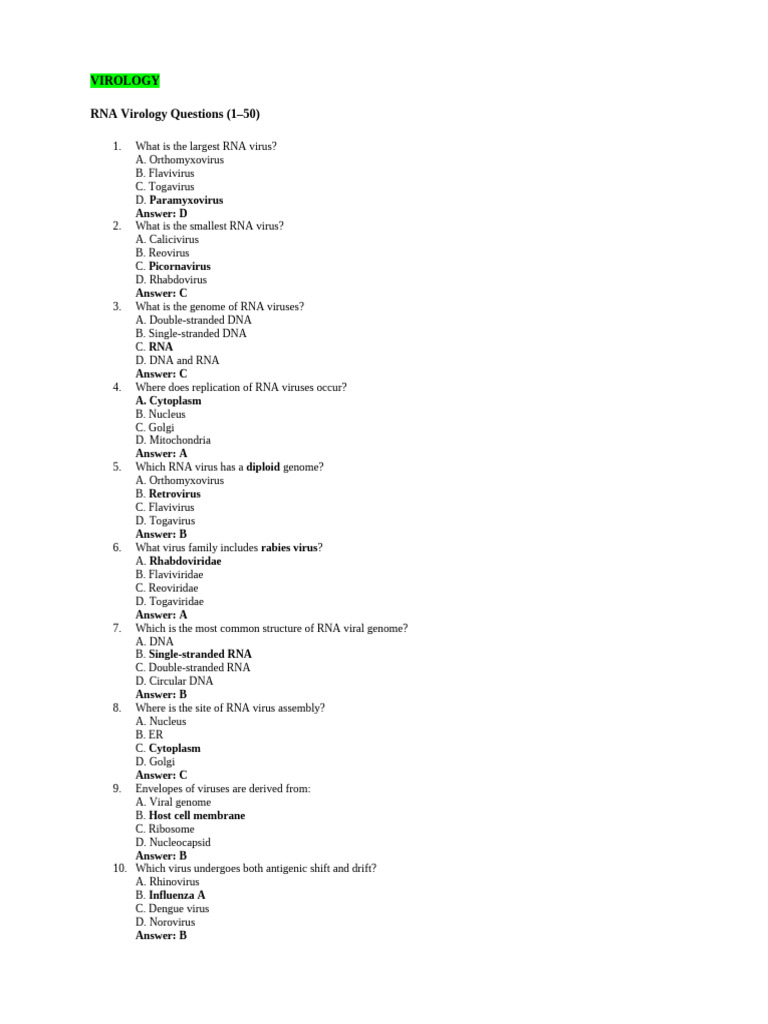 DNA RNA Virology Questions | PDF | Virus | Health Sciences