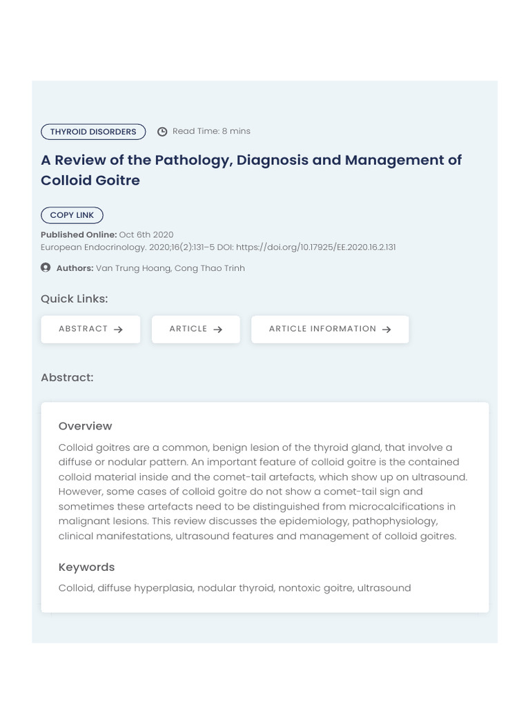 A Review of The Pathology, Diagnosis and Management of Colloid Goitre ...