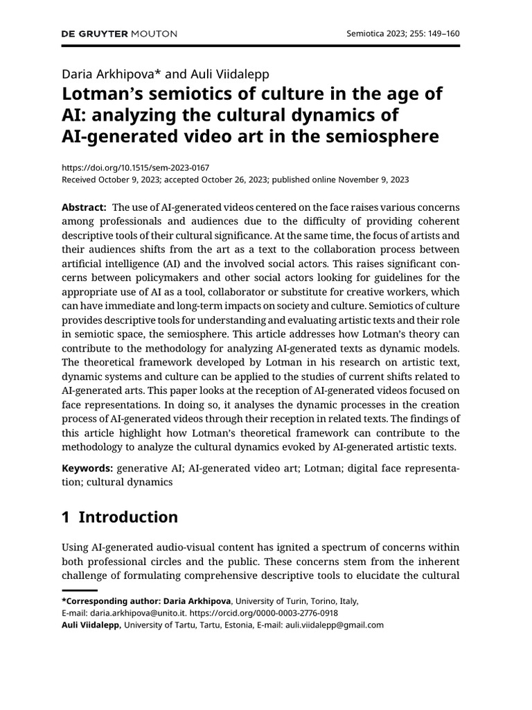 Lotmans Semiotics of Culture in The Age of AI Analyzing The Cultural ...