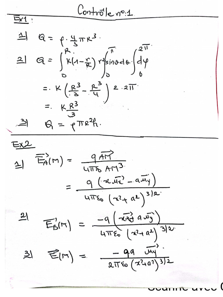 Corrigé Controle 1 'Electrostatique 2022 | PDF