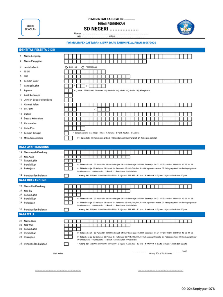(Panduanmengajar - Com) Formulir PPDB SD 2025.xlsx - F-PD | PDF