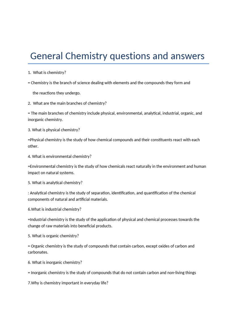 General Chemistry Question and Answers | PDF | Atoms | Distillation