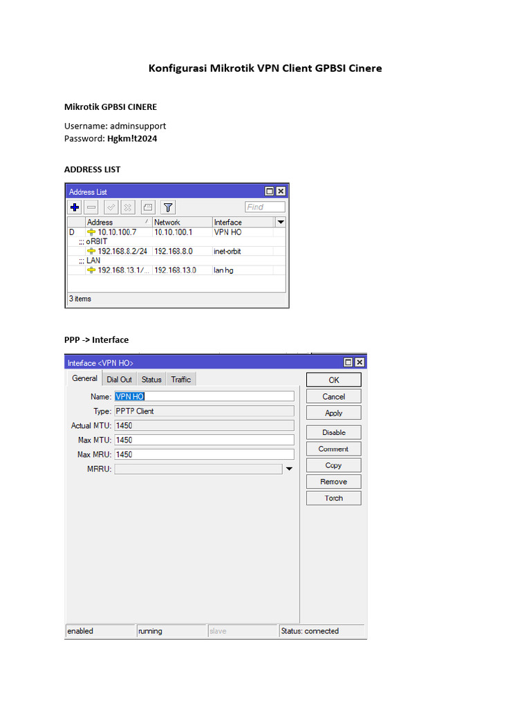 Konfigurasi VPN Mikrotik Client GPBSI Cinere | PDF