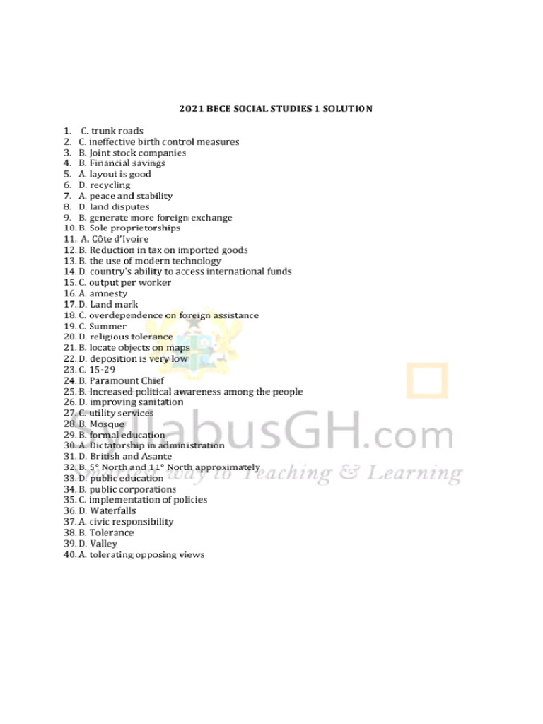 2021 BECE SOCIAL STUDIES PAPER 1 SOLN | PDF