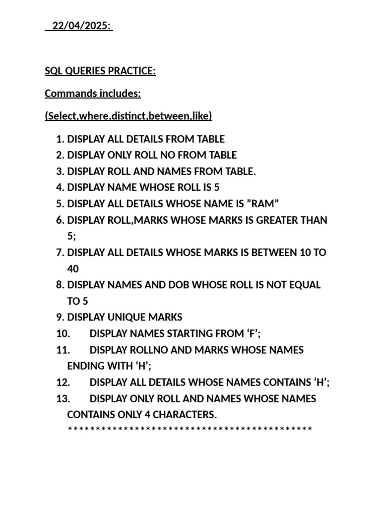 1 Worksheet SQL Queries | PDF