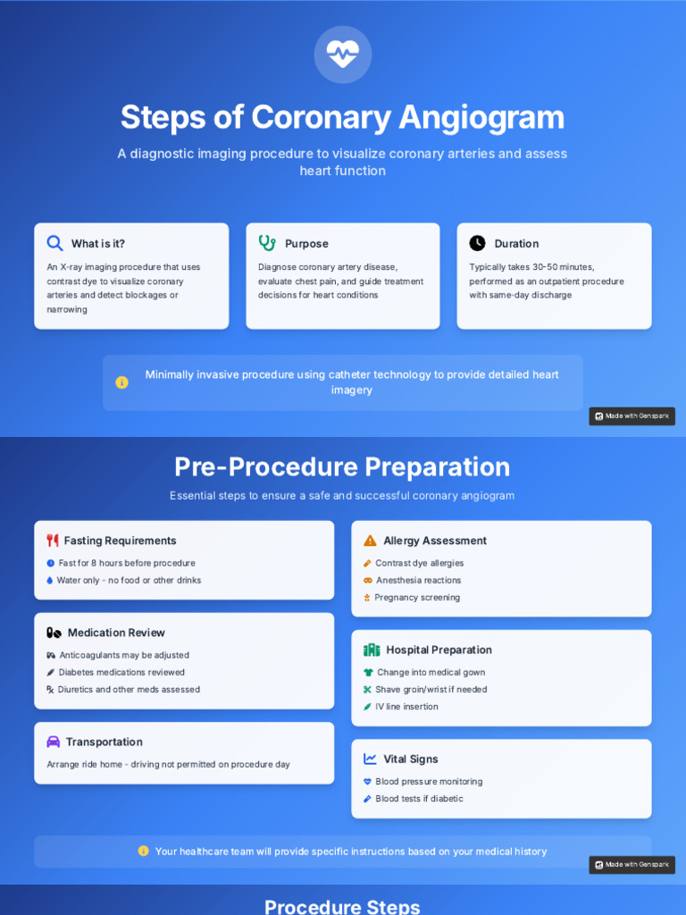 Steps for Coronary Angiogram Procedure | PDF | Angiography | Medical ...