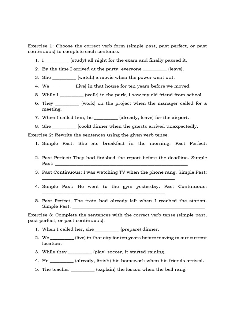 Exercise On Tenses - Students | PDF