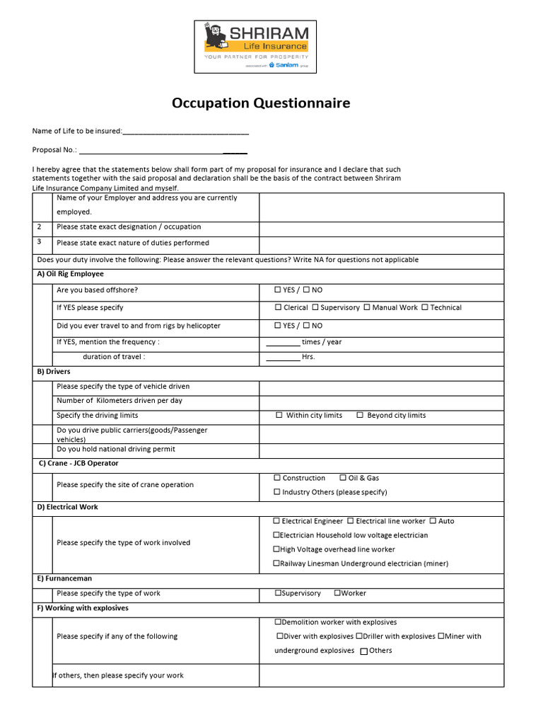 Occupation Questionnaire (1) | PDF | Mining