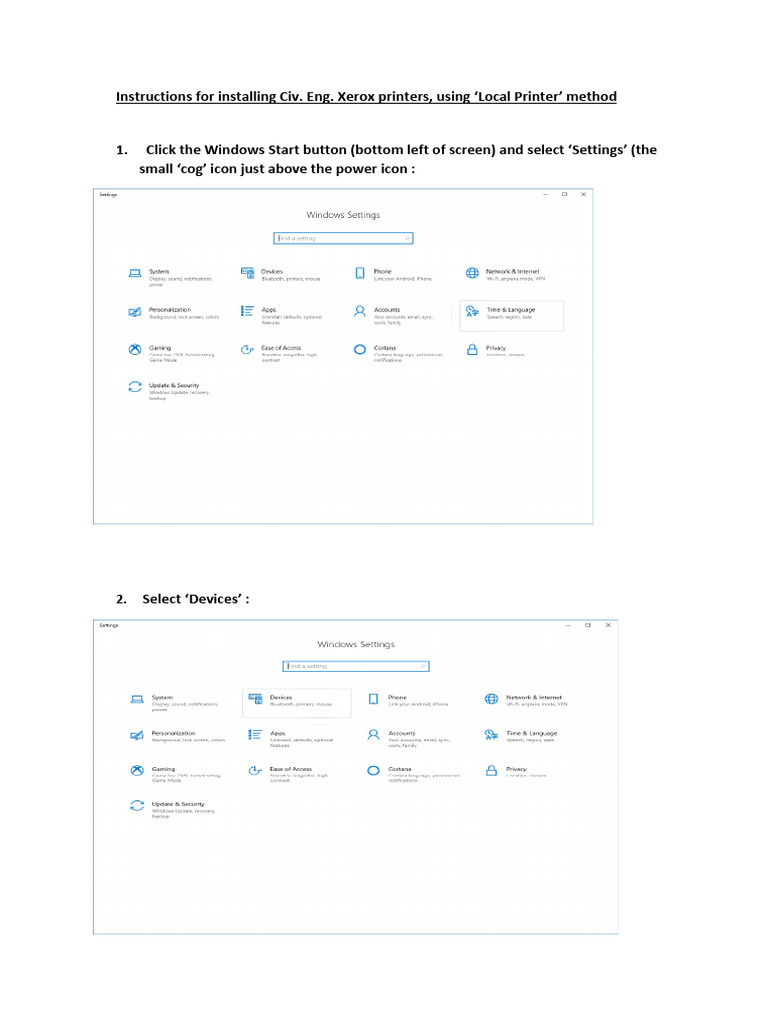 Papercut Xerox Printers - Win 10 - Local Printer Install - Screenshots - Ver 2 - 041121 | PDF