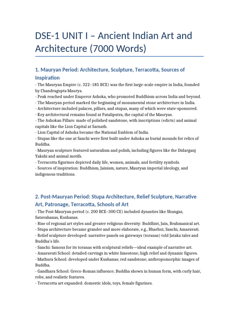 DSE-1 Unit I Ancient Indian Art and Architecture | PDF