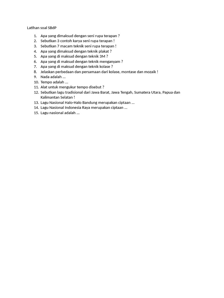 Latihan Soal PAS SBDP | PDF