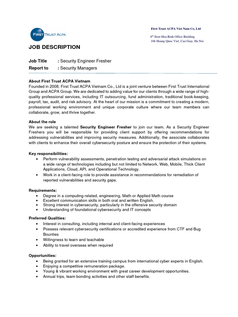 Job Description - Security Engineer Fresher | PDF | Computer Security | Security