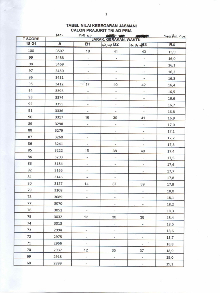 Pria Tabel Nilai Samapta | PDF