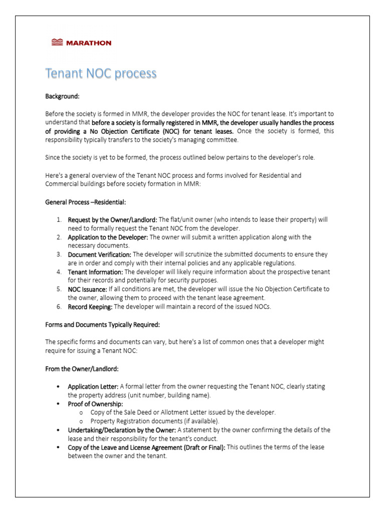 Tenant Lease and NOC Process | PDF | Identity Document | Lease