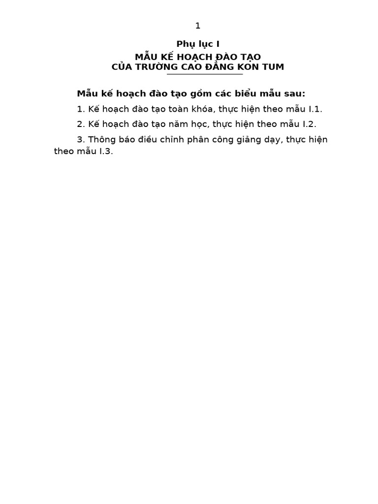 1.phu Luc I - Mau KH Dao Tao | PDF