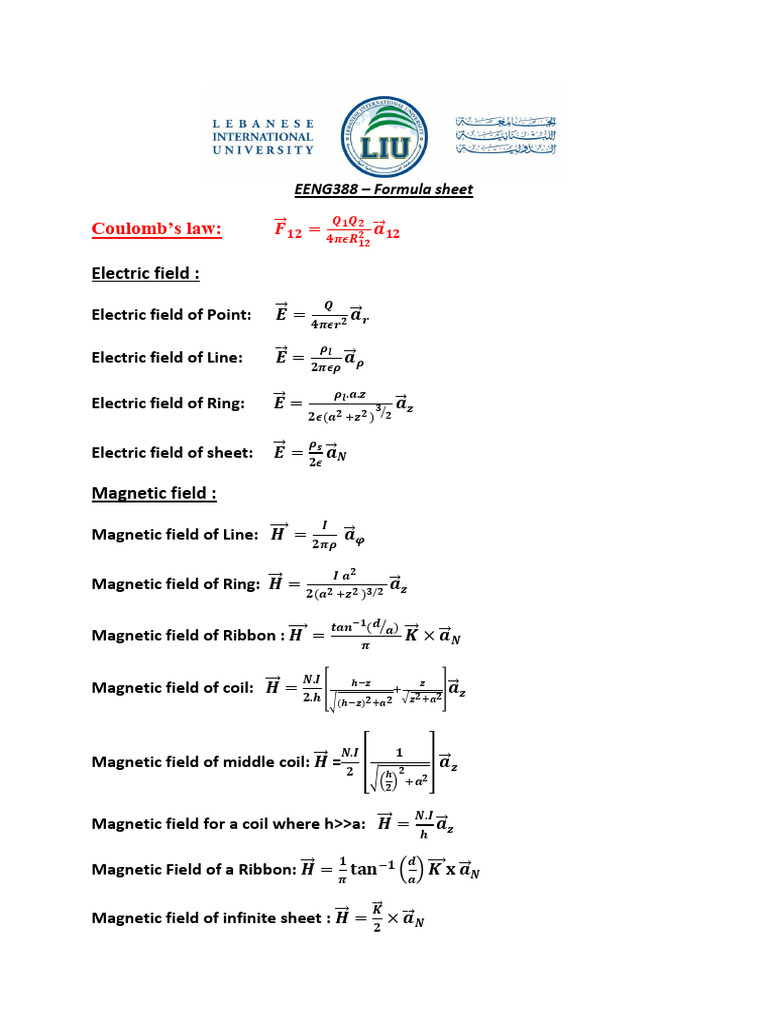 2019 - 07!16!12!17!34 - EENG388 Complete Formula Sheet V5 | PDF