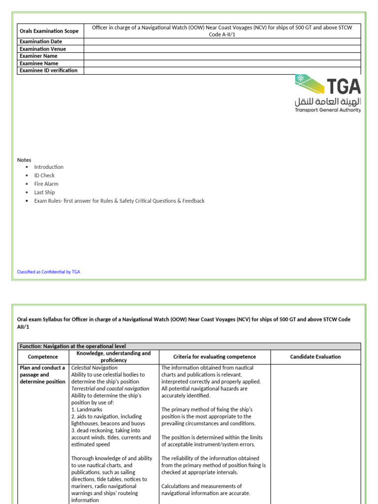 Reg. II-1 (NCV) Oral Assessment Form 3 | PDF | Navigation | Ships