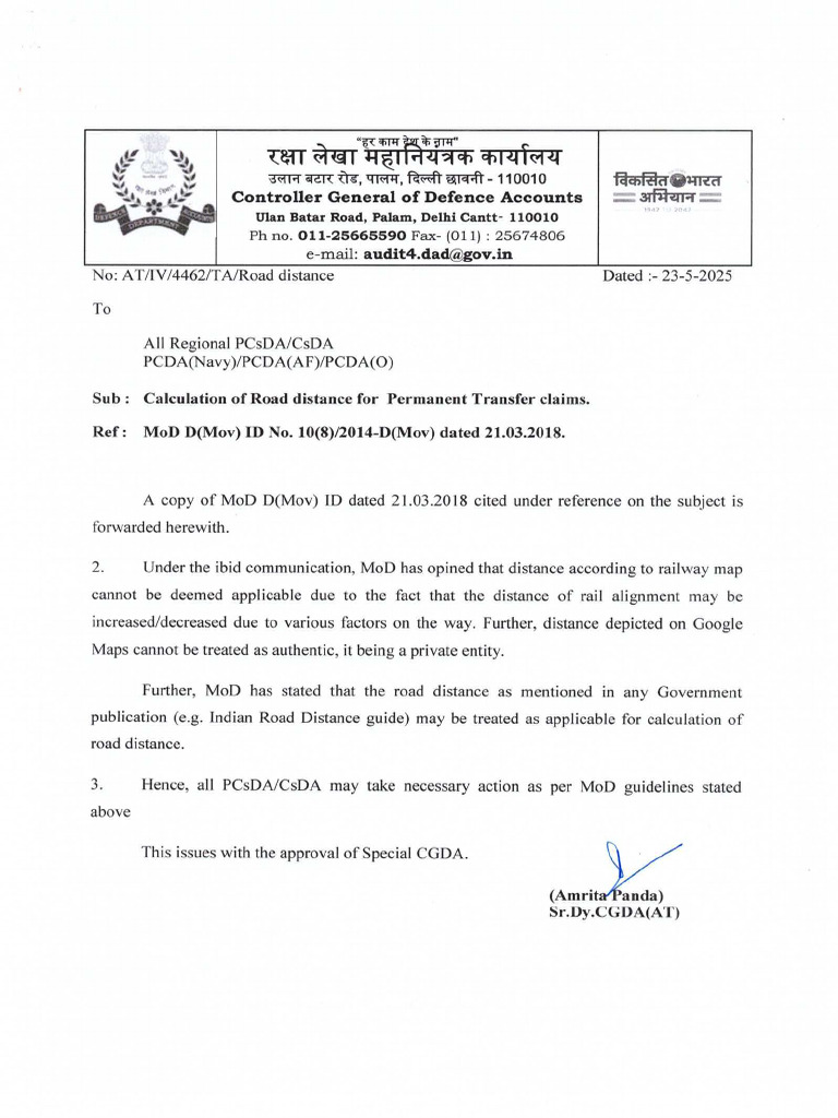 Transfer TA Clarification On Road Distance Calculation AT IV RD 230525 ...