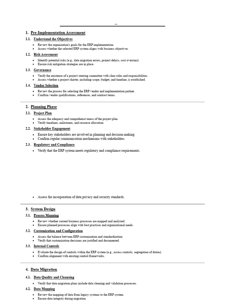 ERP Implementation Audit Checklist | PDF | Enterprise Resource Planning ...