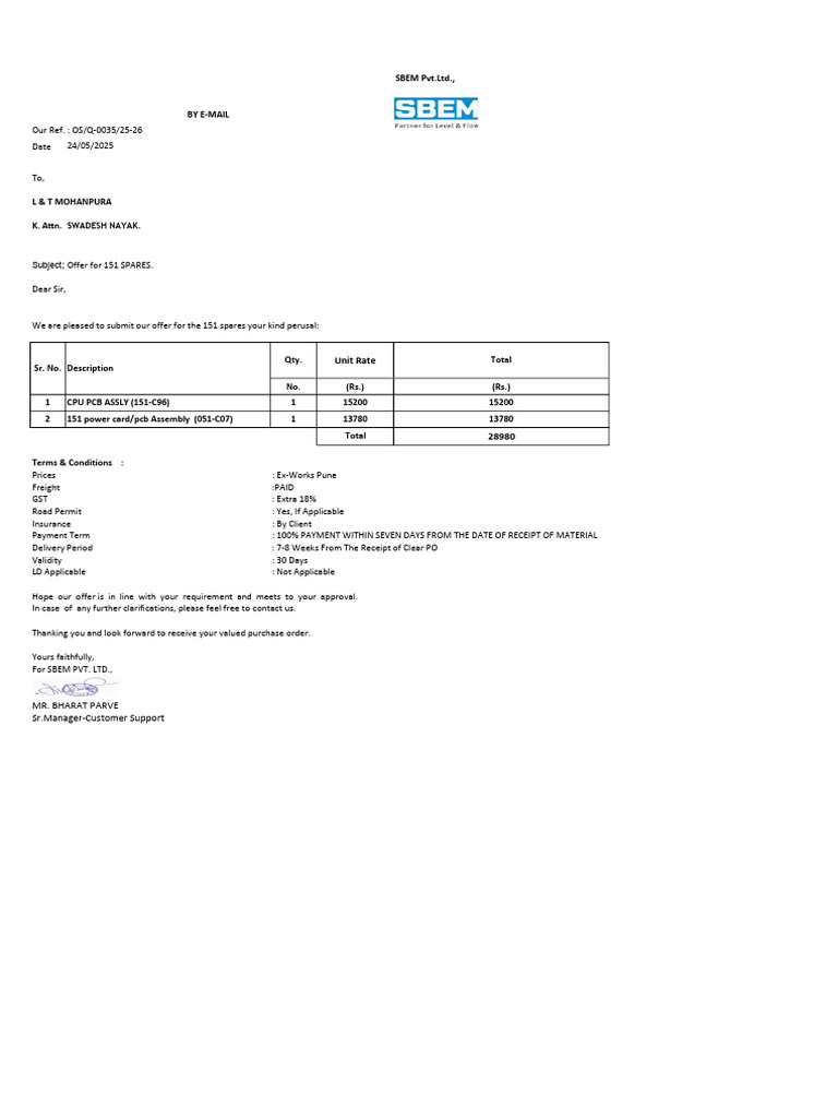 Swadesh Nayak.: SBEM PVT - LTD. | PDF