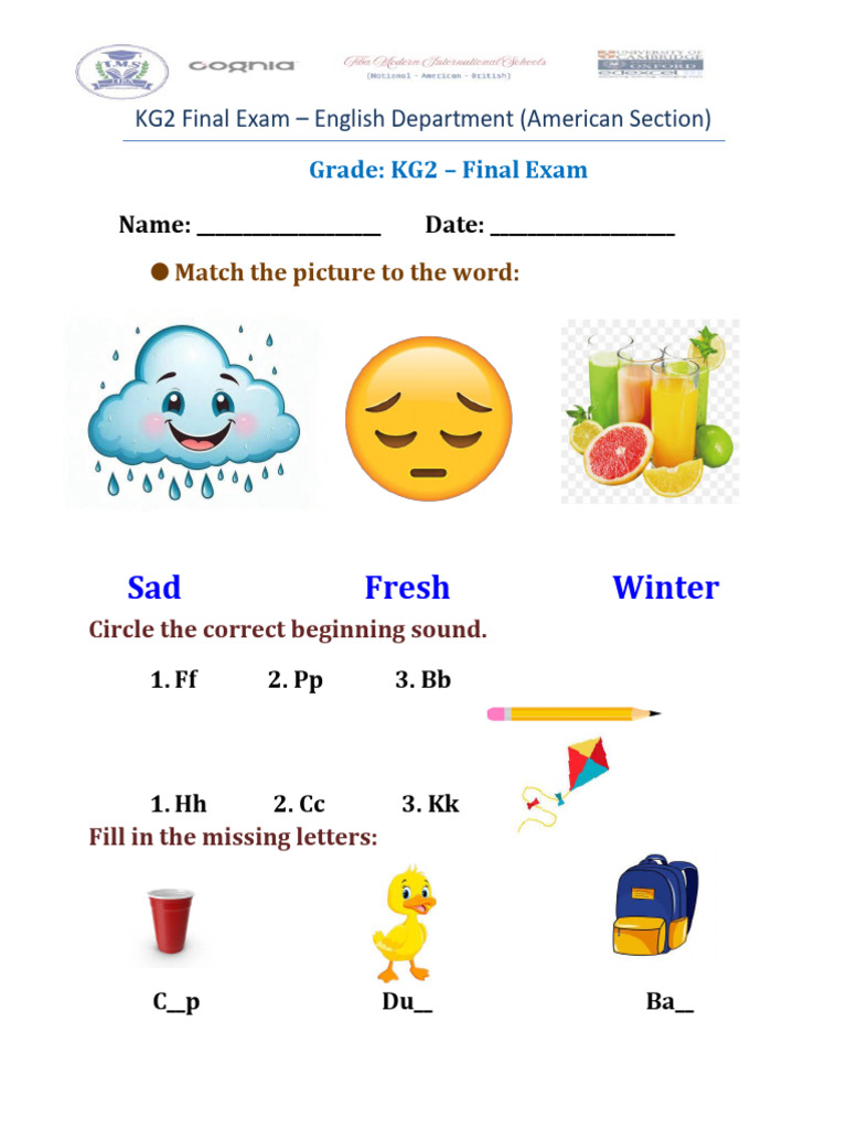 KG2 English Final Exam Overview | PDF
