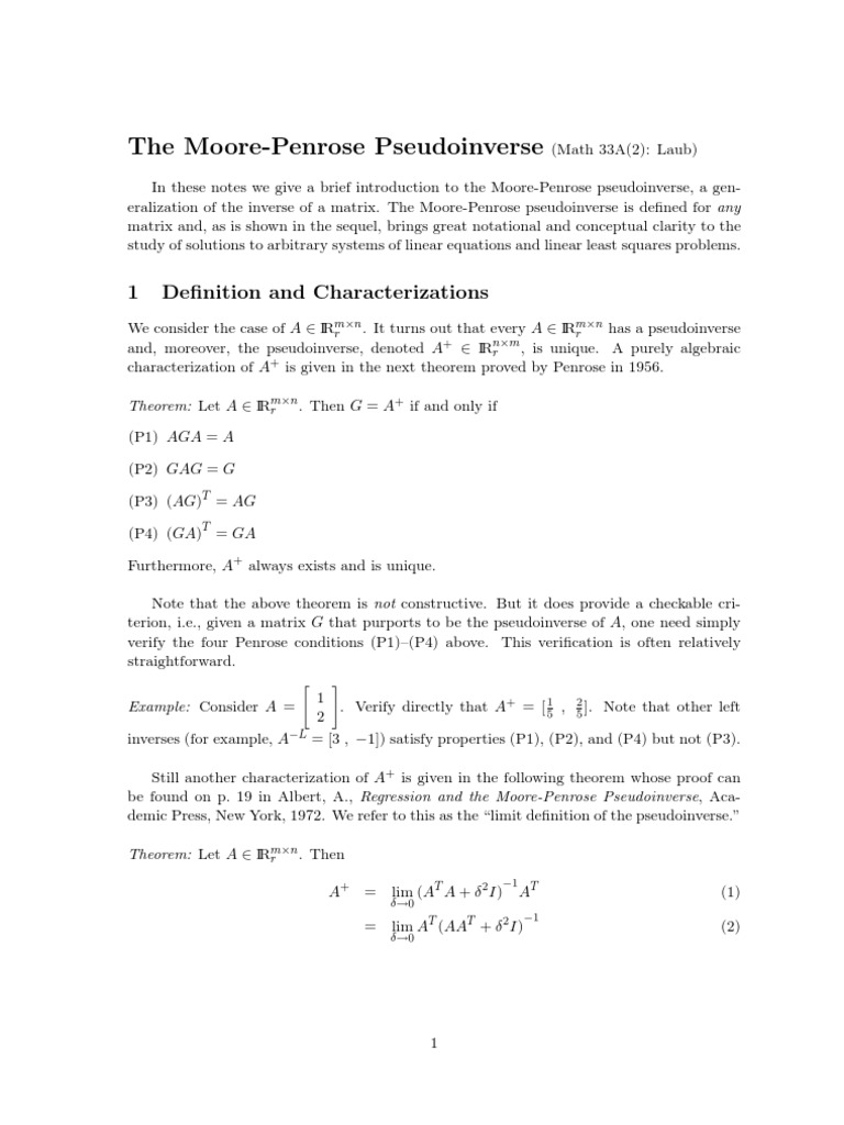 Moore-Penrose Pseudo Inverse | Download Free PDF | Operator Theory ...