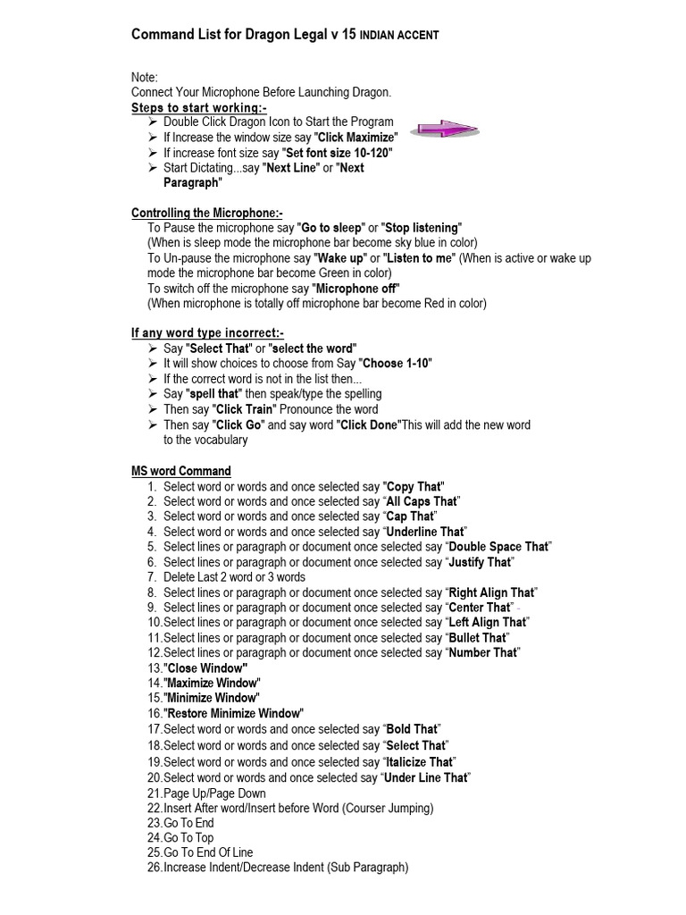 Dragon Legal Commands Guide | PDF | Paragraph | Ellipsis