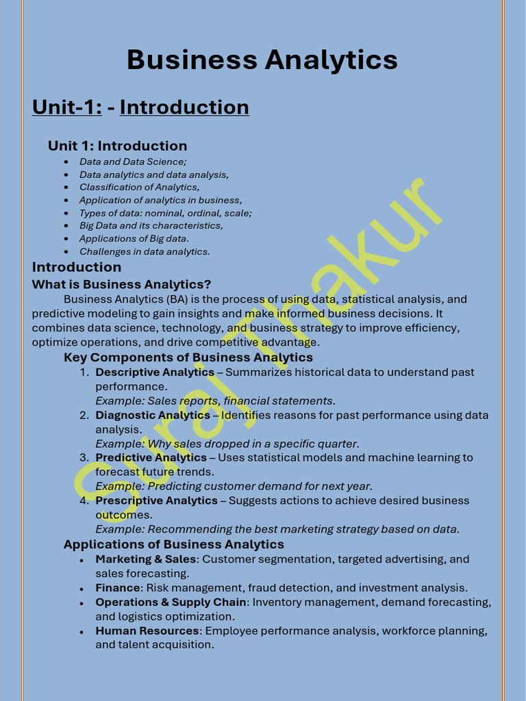 Unit-1 Business Analytics | PDF | Analytics | Data Science