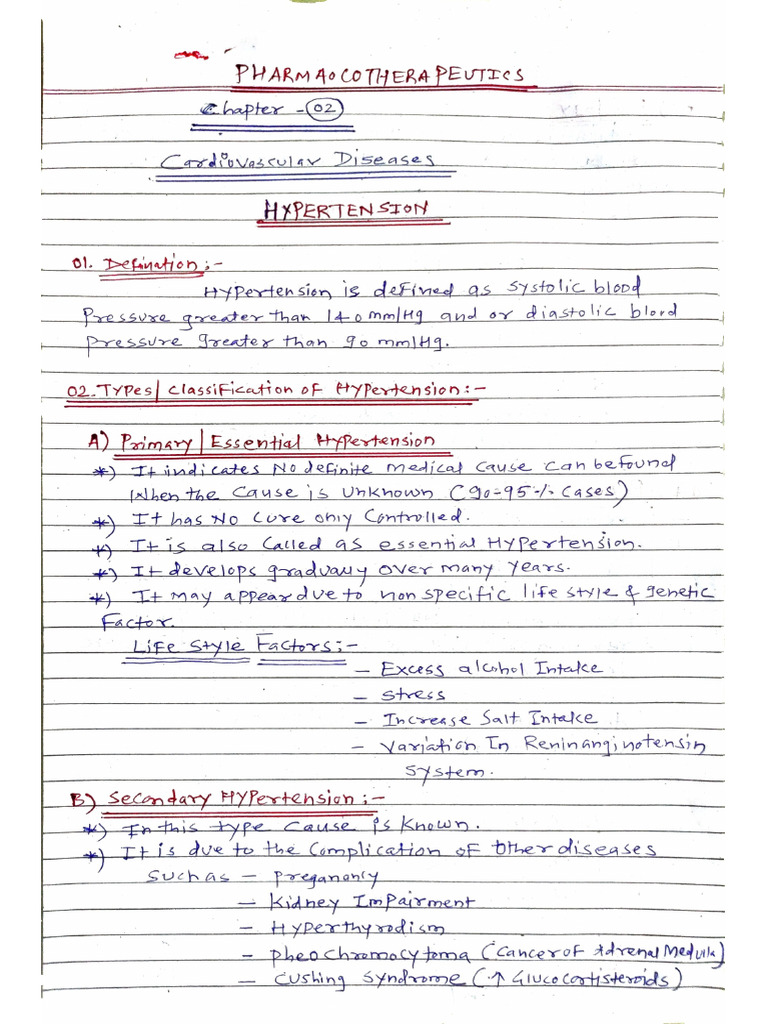 Hypertension Handwritten Notes | PDF