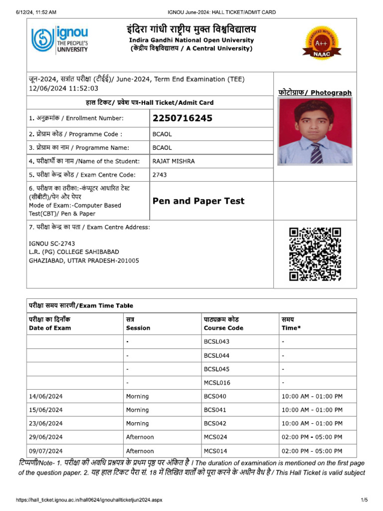 Sem4 Hallticket New | PDF