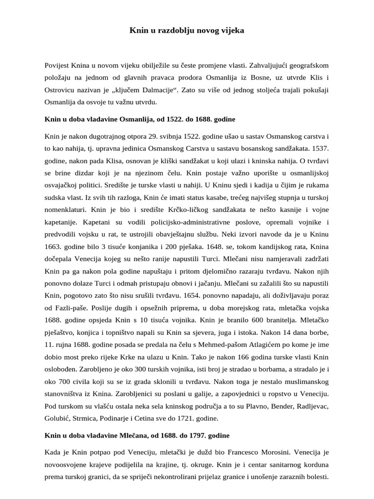Knin U Razdoblju Novog Vijeka | PDF