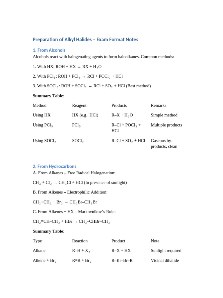 Halogen Compounds Exam Notes | PDF