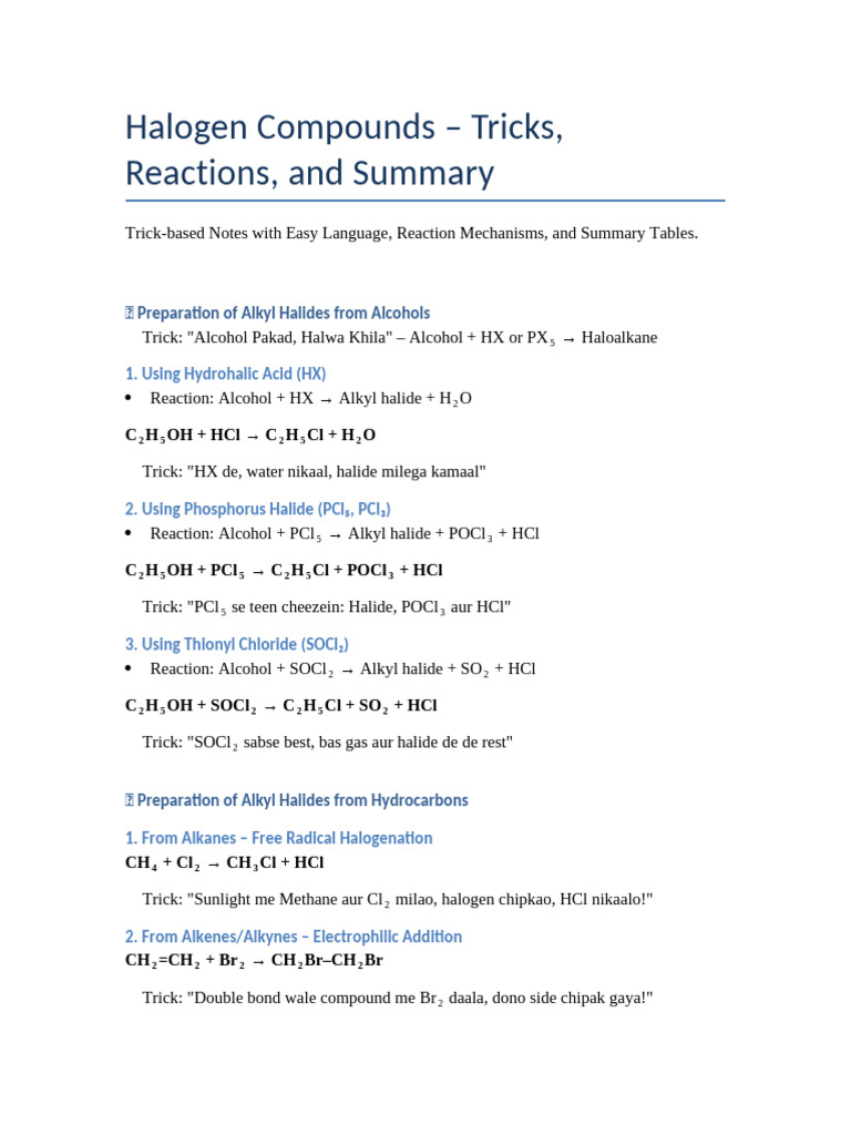Halogen Compounds Final Notes | PDF