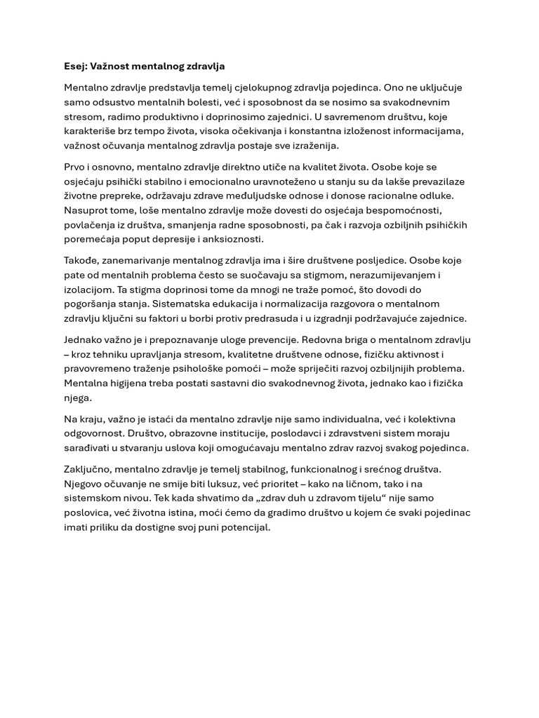 Mentalno Zdravlje Vaznost | PDF