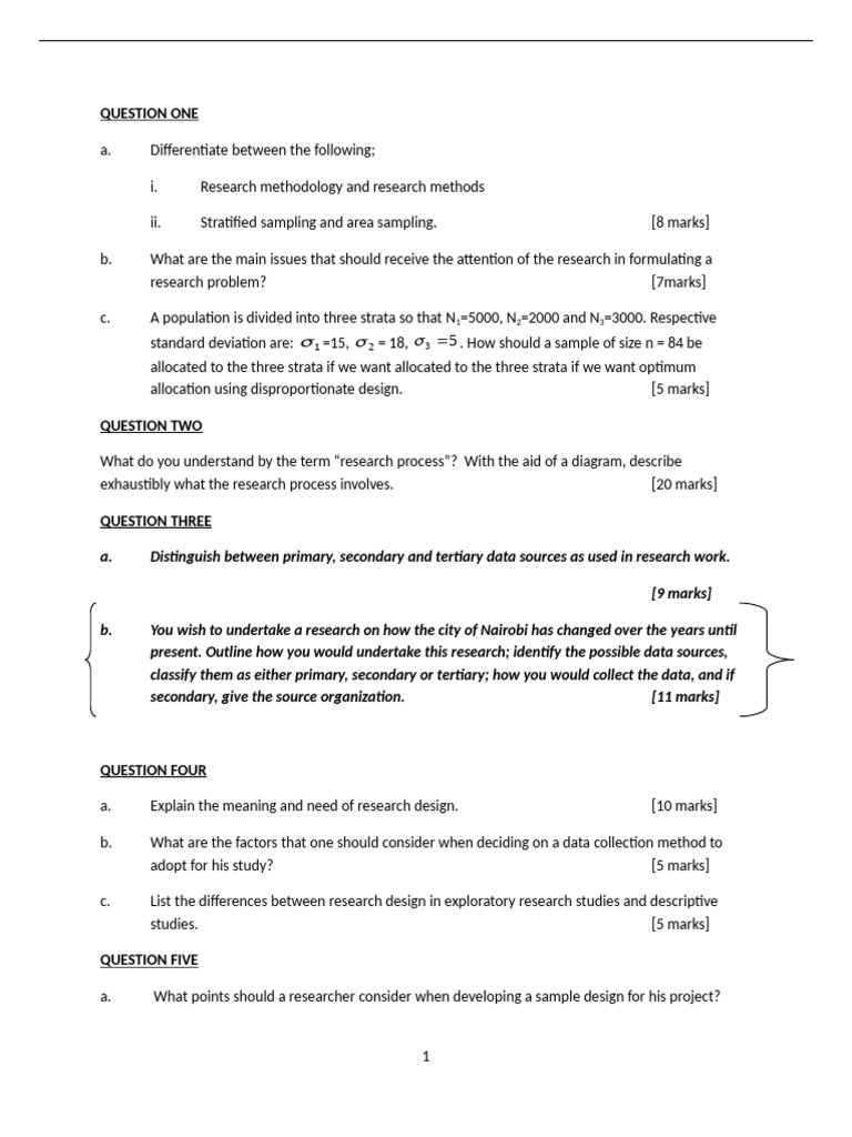 Research Methodology Exam Questions | PDF | Sampling (Statistics ...