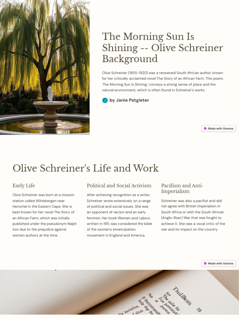 The Morning Sun Is Shining-Olive-Schreiner | PDF | Poetry | Grief