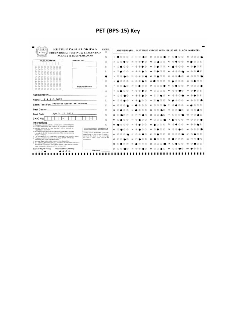 PET (BPS-15) Key | PDF