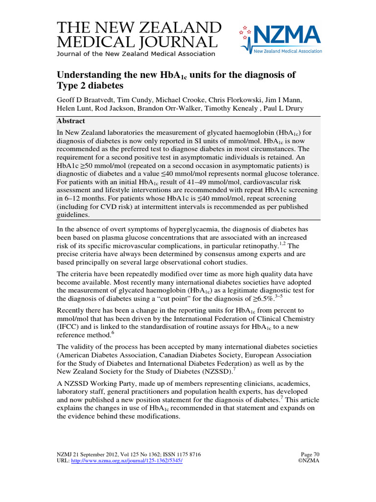 HbA1c Normal Ranges and Diagnosis in NZ | PDF | Glycated Hemoglobin ...