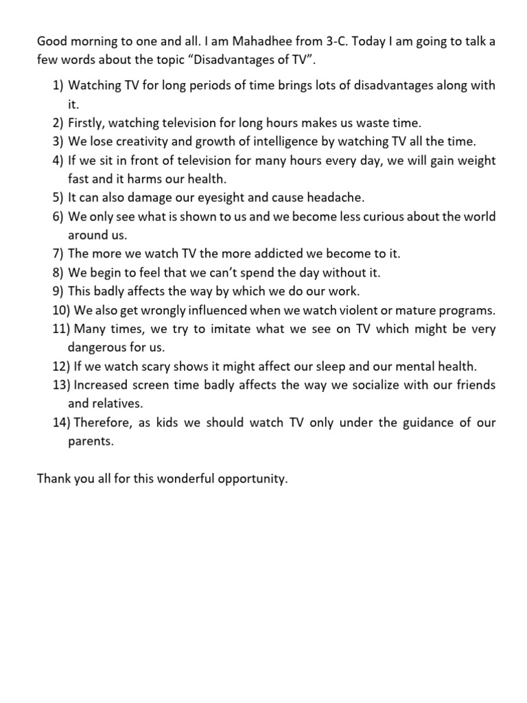 Disadvantages of TV | PDF