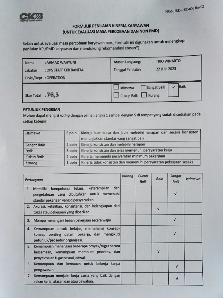 Form Penilaian Karyawan Ahmad Wahyuni | PDF