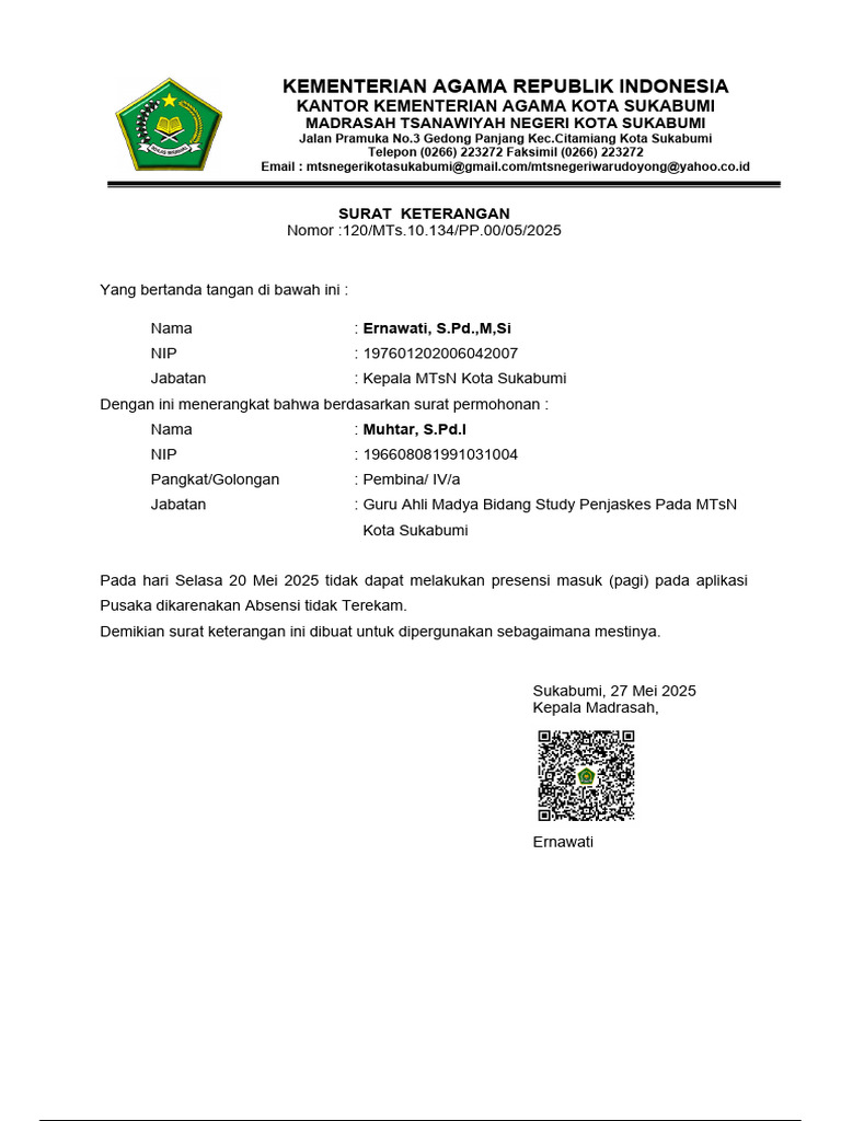 120 - Surat Keterangan Lupa Absen - Muhtar | PDF